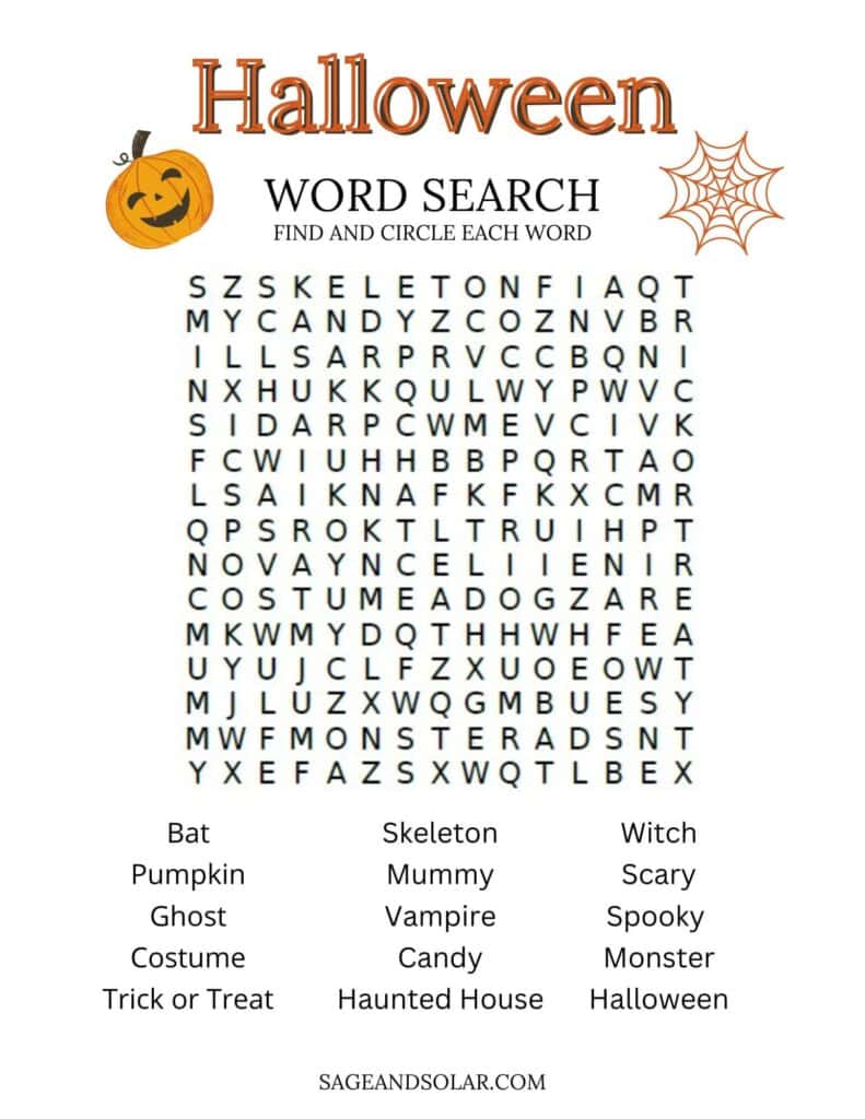Free Halloween Word Search Printable - Sage & Solar