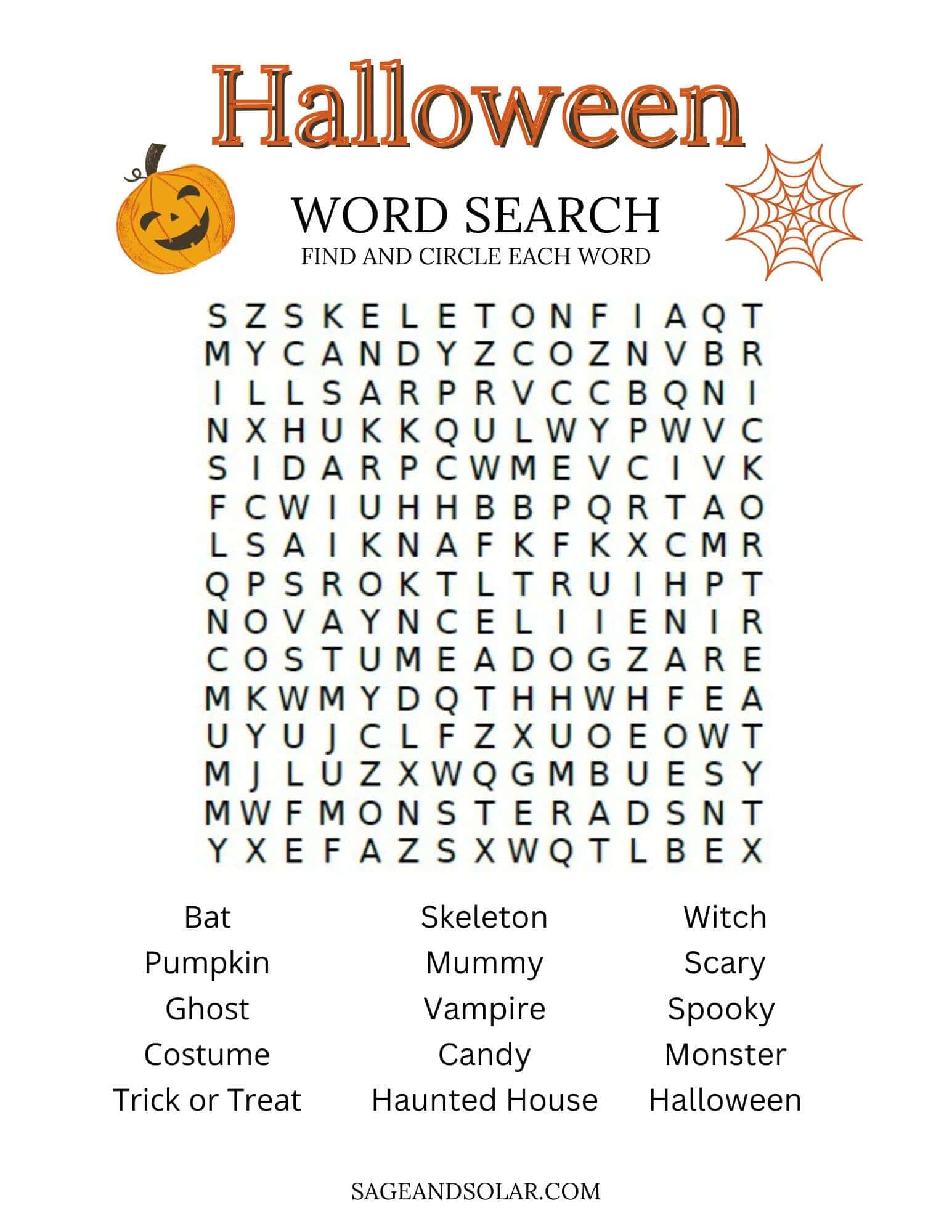 Free Halloween Word Search Printable - Sage & Solar