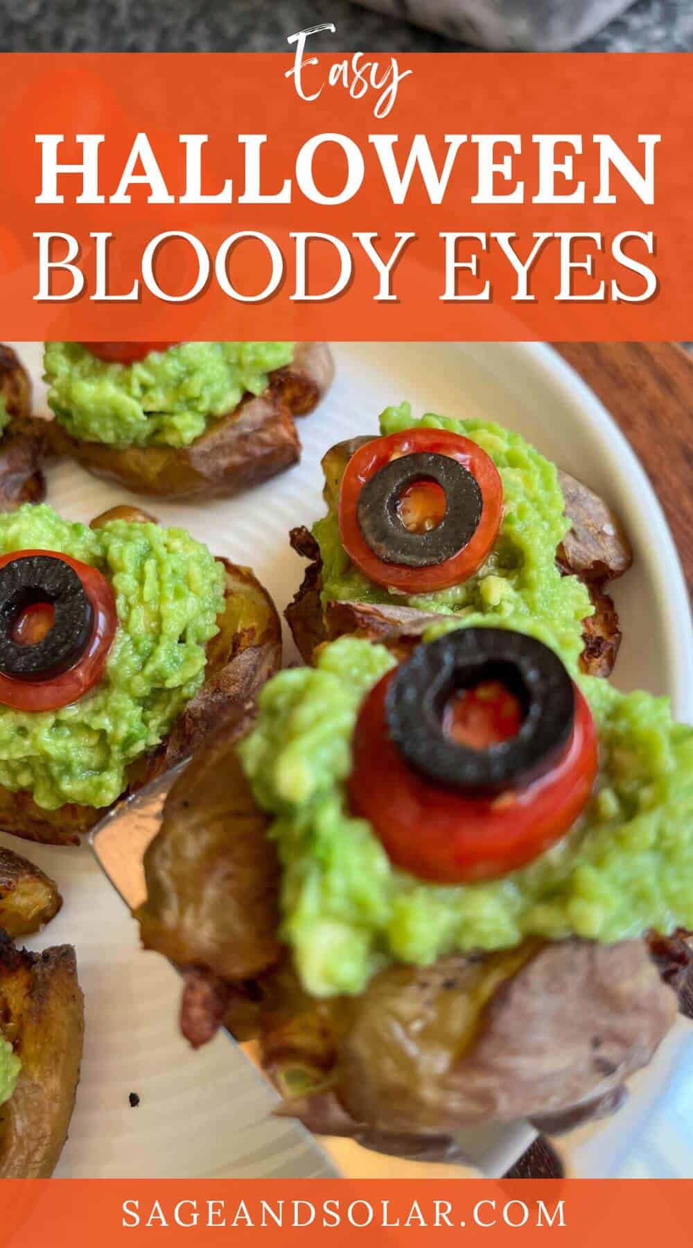 Easy Halloween Bloody Eye Smashed Potatoes - Sage & Solar